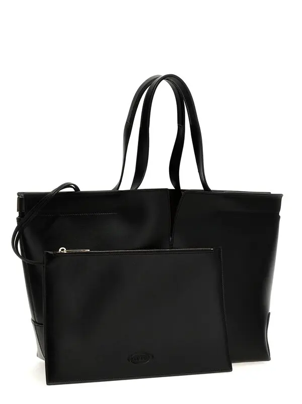 TOD'S Di Bag Folio Leather Shopper - Black