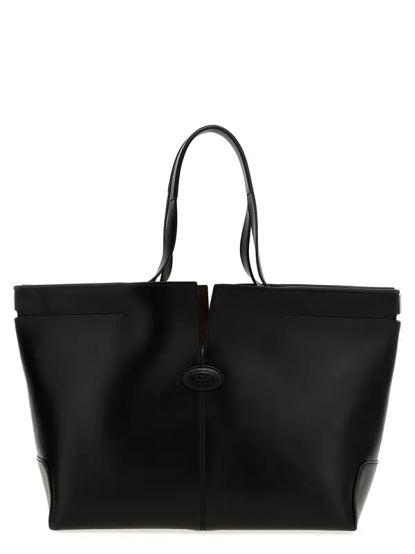 TOD'S Di Bag Folio Leather Shopper - Black