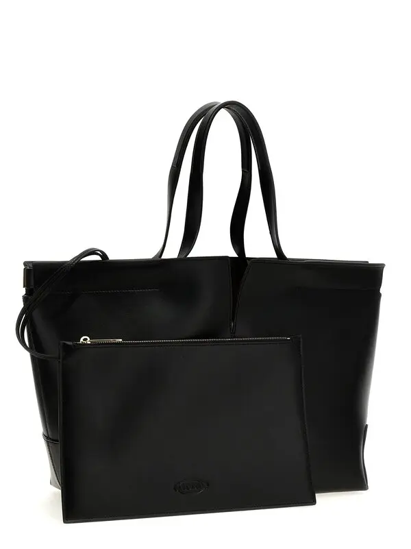 TOD'S Di Bag Folio Leather Shopper - Black
