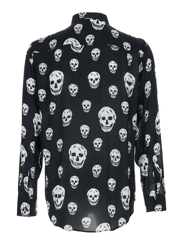Alexander McQueen Black Pointed Collar Shirt With All-over Skull Print For - Multicolor
