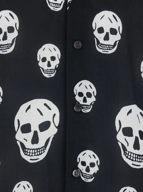 Alexander McQueen Black Pointed Collar Shirt With All-over Skull Print For - Multicolor