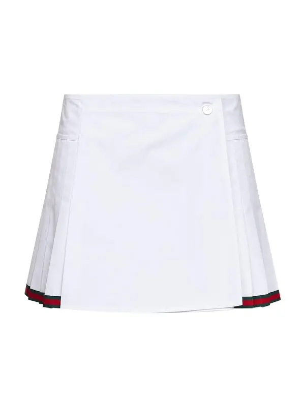 Gucci White Poplin Pleated Miniskirt With Web Detail - Multicolor