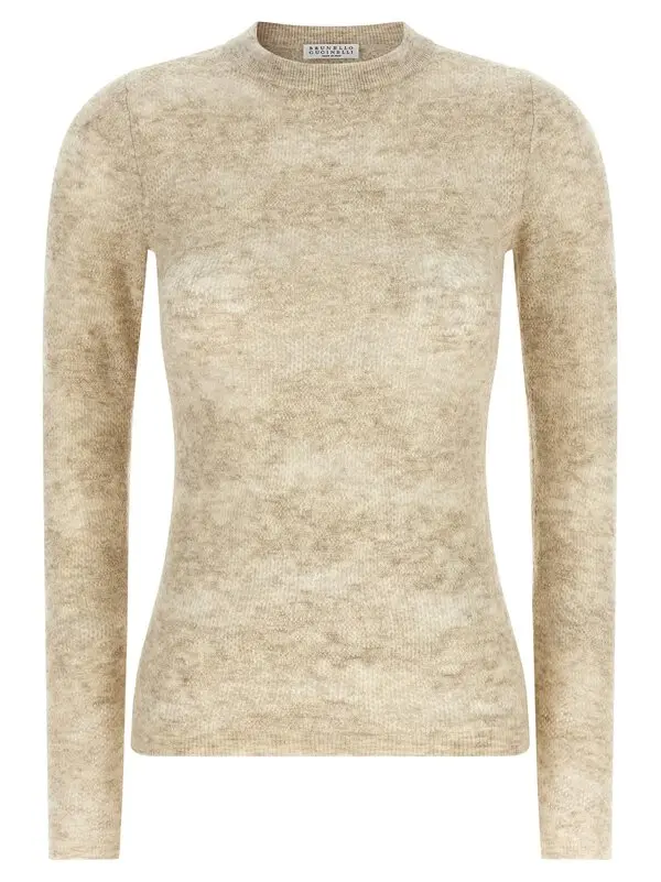 Brunello Cucinelli Flower Lace Silk And Alpaca Blend Sweater - Cream