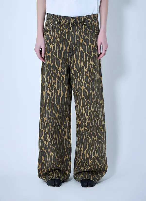 GANNI Printed Denim Baggy Jeans - Brown
