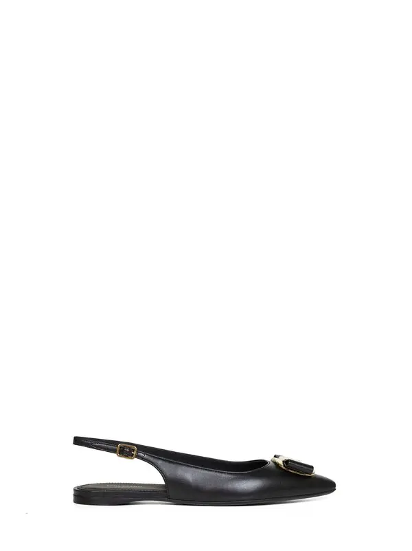FERRAGAMO Black Flat Slingbacks With Vara Plate - Multicolor