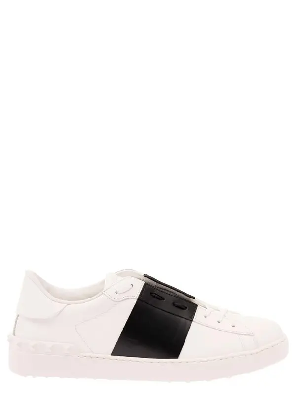 Valentino Garavani Open Low Sneakers In Leather With Contrast Band And Studs - White