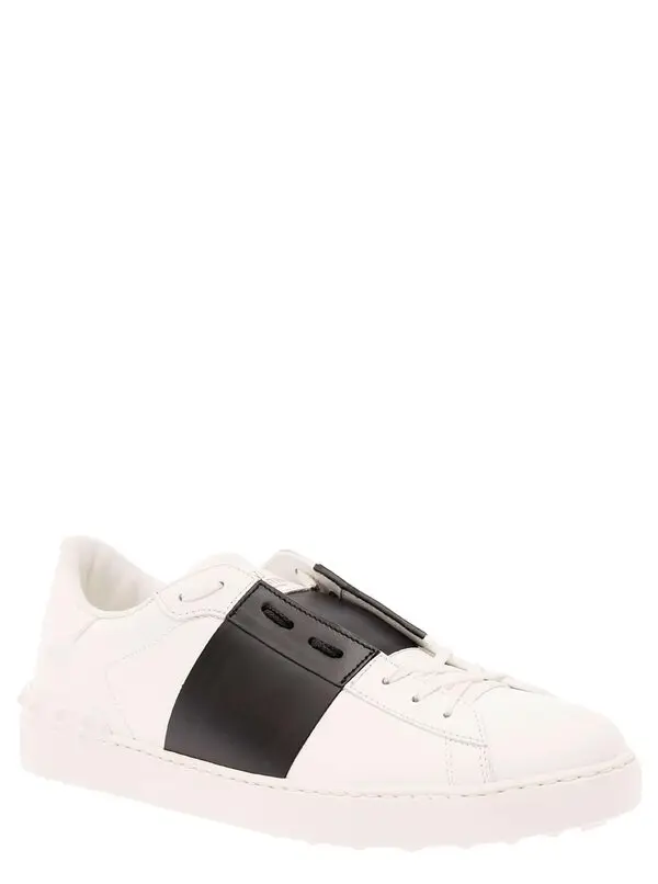 Valentino Garavani Open Low Sneakers In Leather With Contrast Band And Studs - White