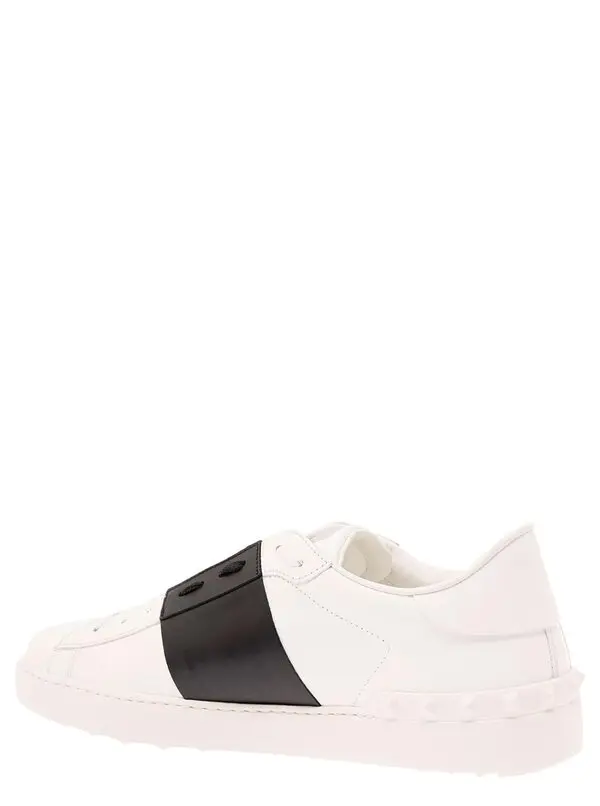 Valentino Garavani Open Low Sneakers In Leather With Contrast Band And Studs - White