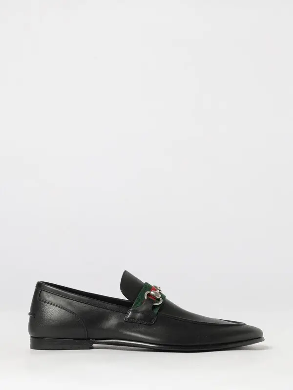 Gucci Como Leather Loafers With Horsebit Detail And Web Stripe - Black