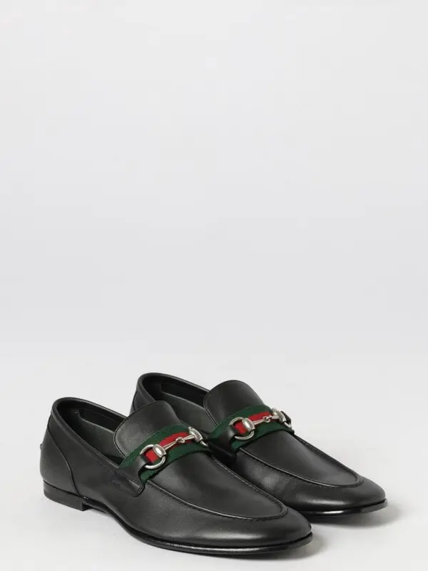 Gucci Como Leather Loafers With Horsebit Detail And Web Stripe - Black