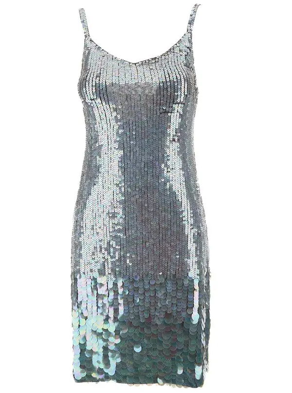 P.a.r.o.s.h Mini Grey Dress With All-over Sequins In Stretch Polyamide - Multicolor