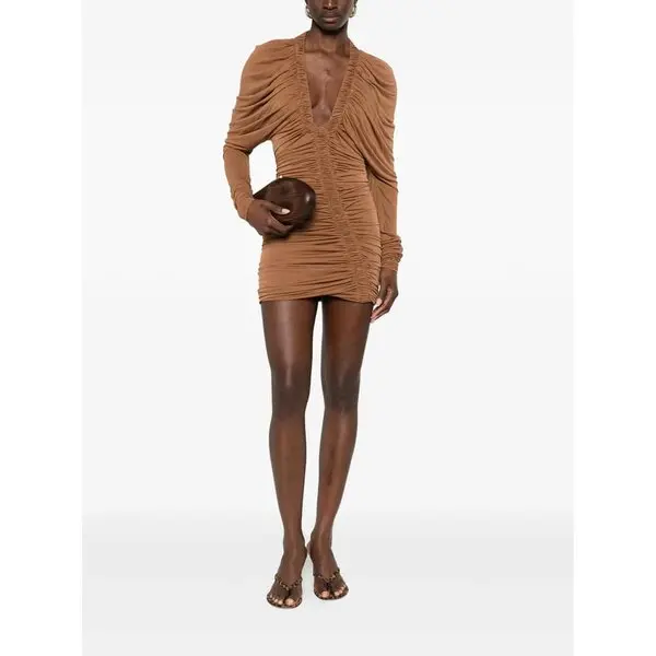 Christopher Esber V-neck Long Sleeve Ruched Mini Dress - Brown
