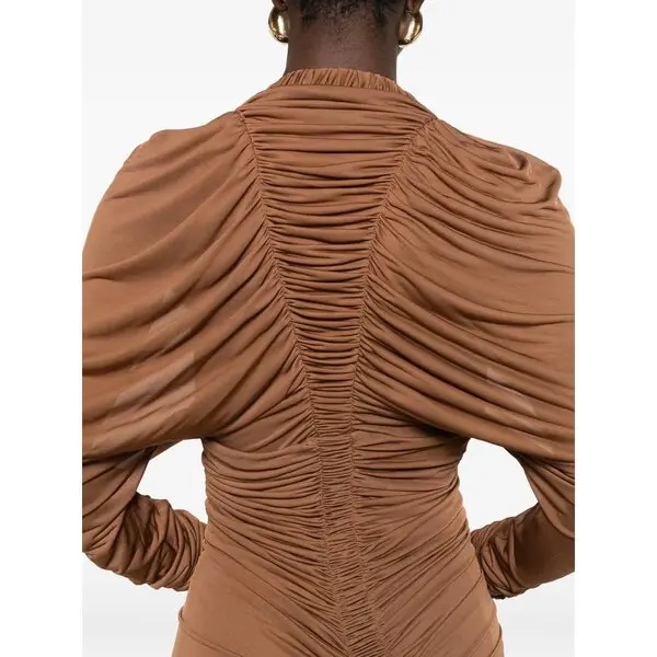 Christopher Esber V-neck Long Sleeve Ruched Mini Dress - Brown
