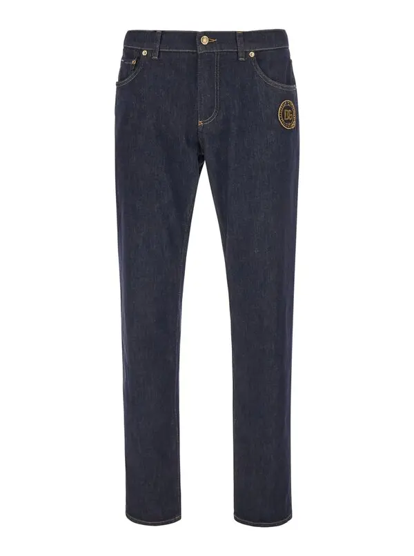 Dolce & Gabbana Slim Fit Denim Jeans With Embroidered Logo - Multicolor
