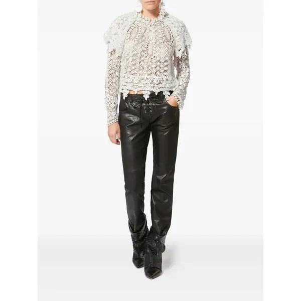 Isabel Marant Étoile Guipure Lace Trimmed Long Sleeve Blouse - White