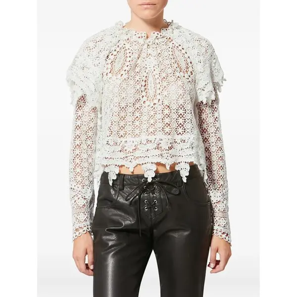 Isabel Marant Étoile Guipure Lace Trimmed Long Sleeve Blouse - White