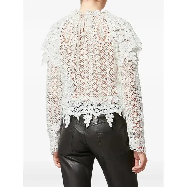 Isabel Marant Étoile Guipure Lace Trimmed Long Sleeve Blouse - White