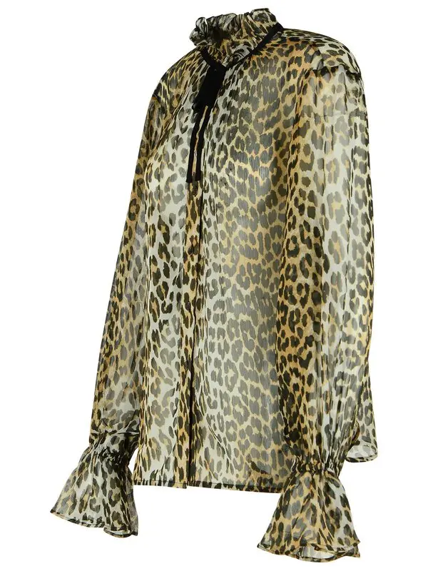 GANNI Leopard Print Viscose Shirt - Multicolor