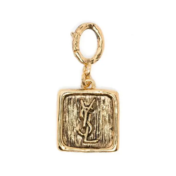 Saint Laurent Tone Square Hammered Logo Necklace - Gold