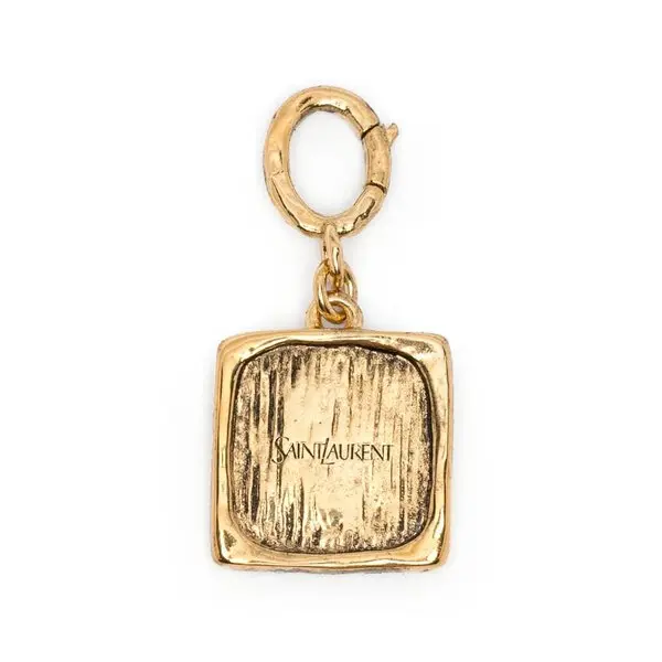 Saint Laurent Tone Square Hammered Logo Necklace - Gold