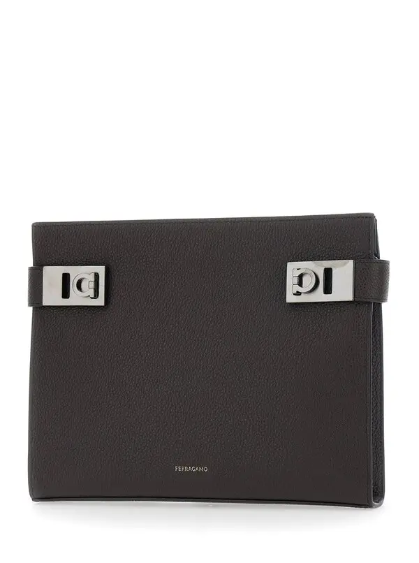 FERRAGAMO Clutch With Hug Side Buckles In Leather