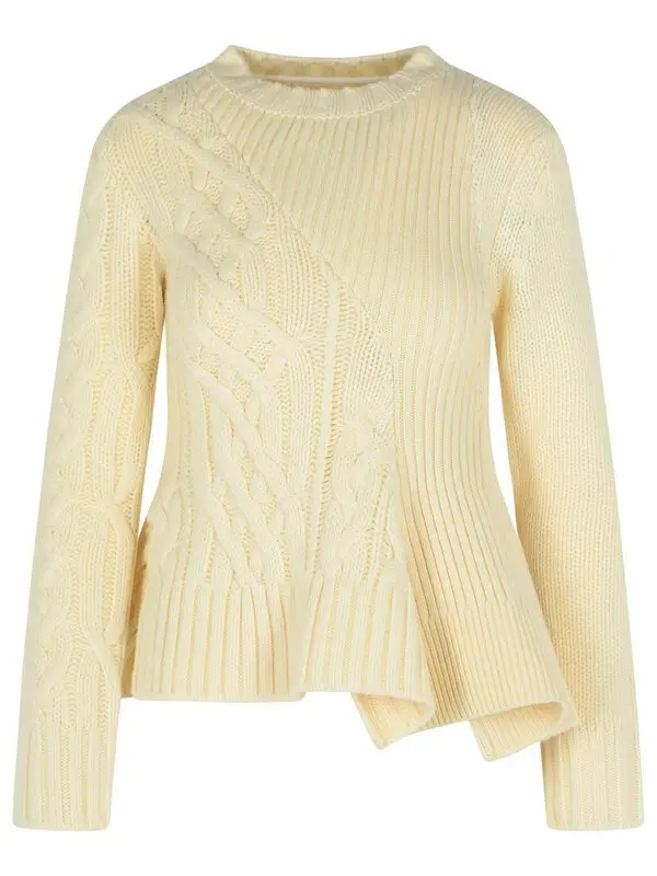 Sacai Wool Blend Braided Knit Sweater - Cream