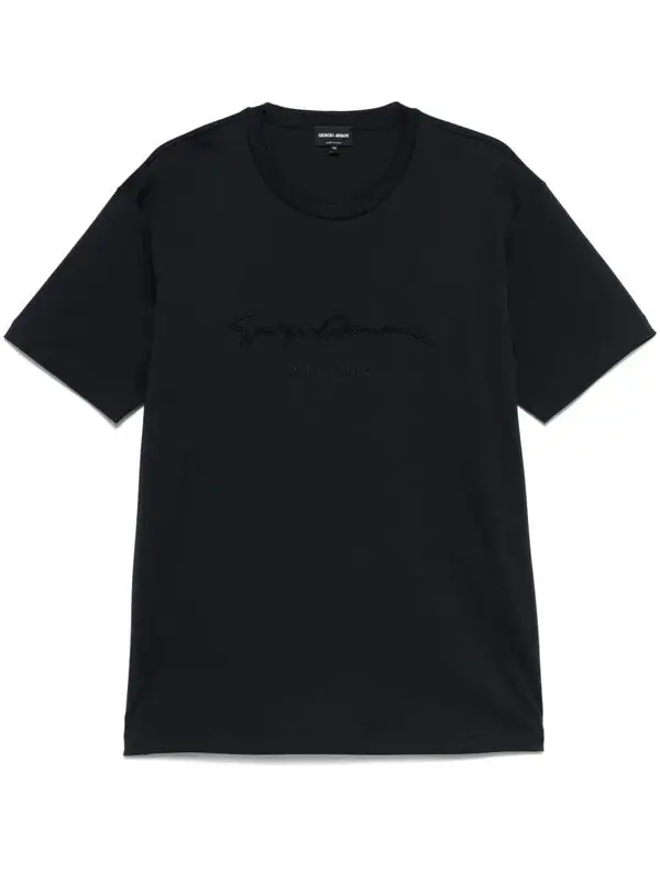 Giorgio Armani Pure Cotton Interlock Signature Logo T-shirt - Blue