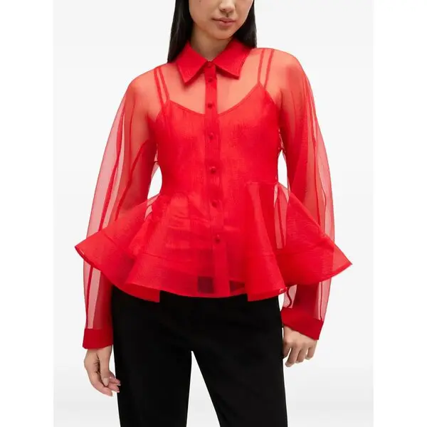 GANNI Classic Collar Peplum Shirt - Red