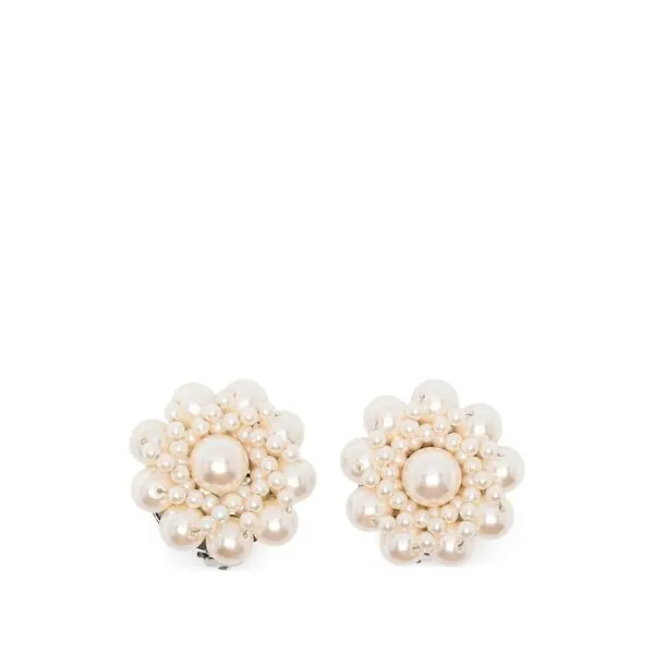 Alessandra Rich Faux-pearl Floral Clip-on Earrings - Cream