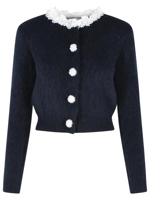 SELF-PORTRAIT Flower Alpaca Blend Cardigan - Blue