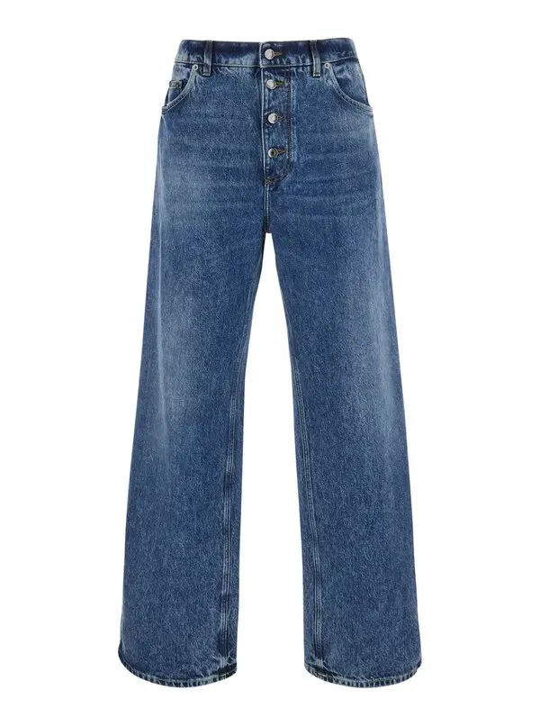 Dolce & Gabbana Blue Jeans With Applied Logo Patch On The Back In Denim