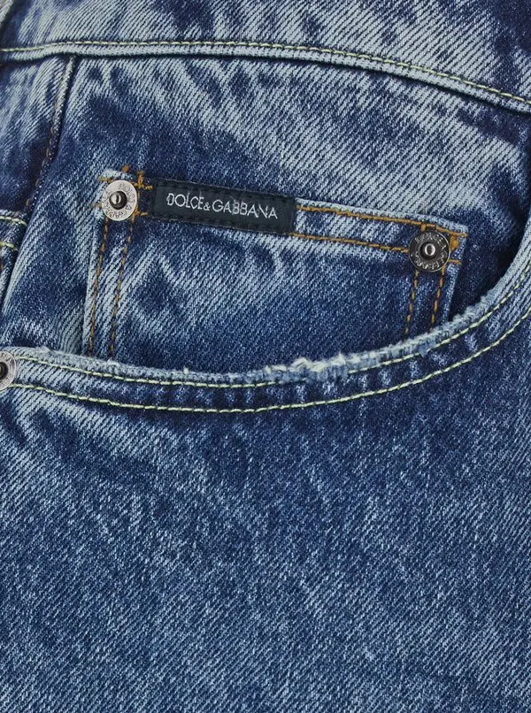 Dolce & Gabbana Blue Jeans With Applied Logo Patch On The Back In Denim