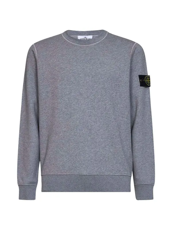 Stone Island Melange Grey Melange Organic Cotton Crewneck Sweatshirt - Multicolor