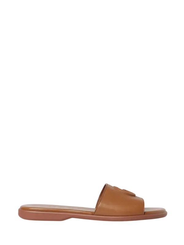 Gucci Calfskin Leather Slides With Embossed Gg Monogram - Brown