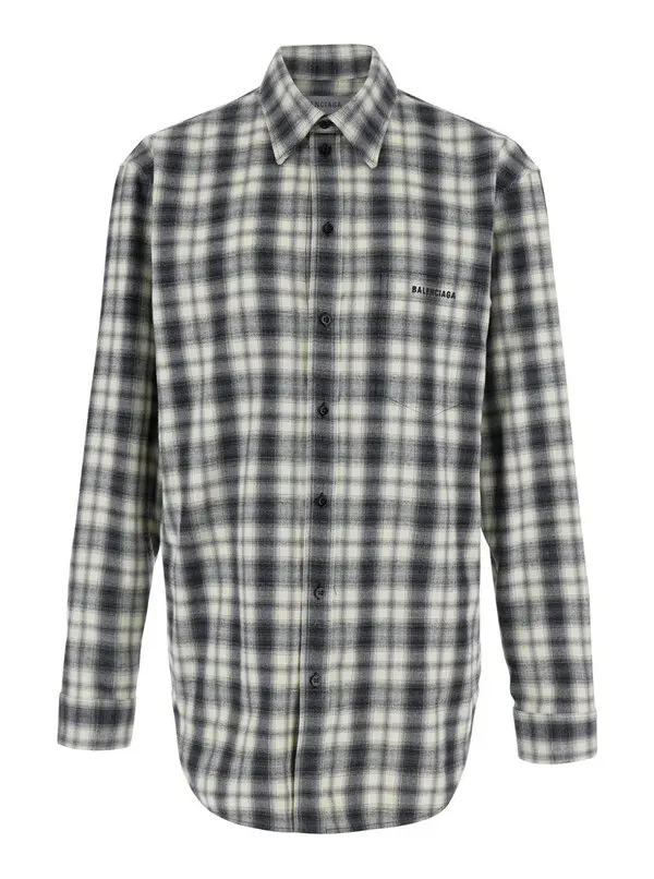 Balenciaga Black And White Shirt With All-over Stripe Motif In Cotton Flannel For - Multicolor