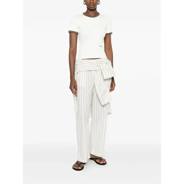 Axel Arigato Ribbed Contrast Trim T-shirt - Cream