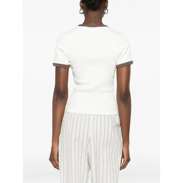 Axel Arigato Ribbed Contrast Trim T-shirt - Cream