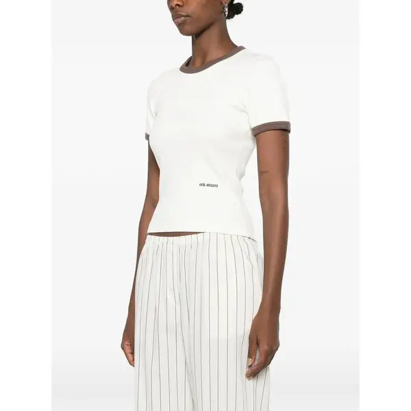 Axel Arigato Ribbed Contrast Trim T-shirt - Cream