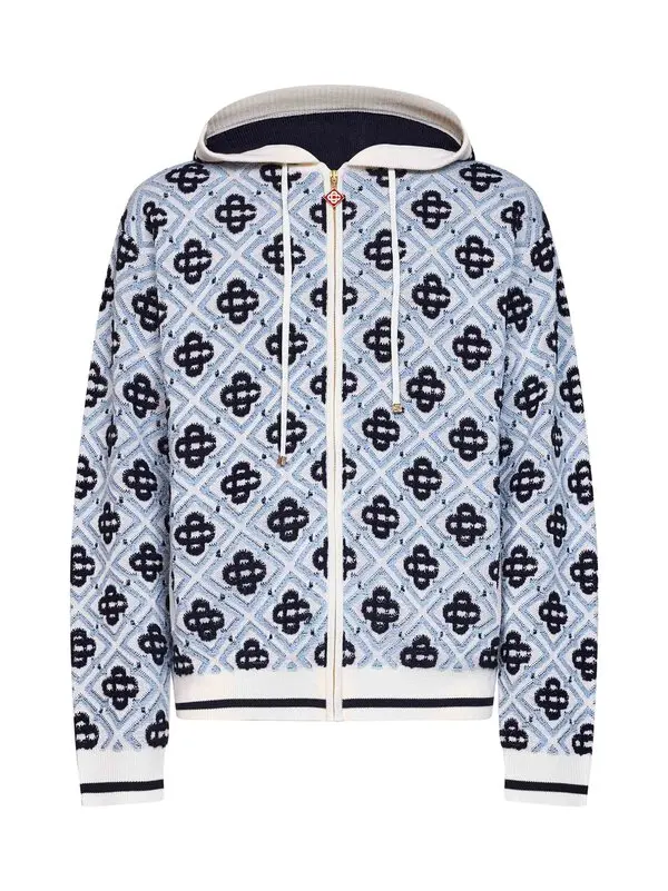Casablanca White And Black Wool Cc Monogram Zip-up Hoodie - Multicolor