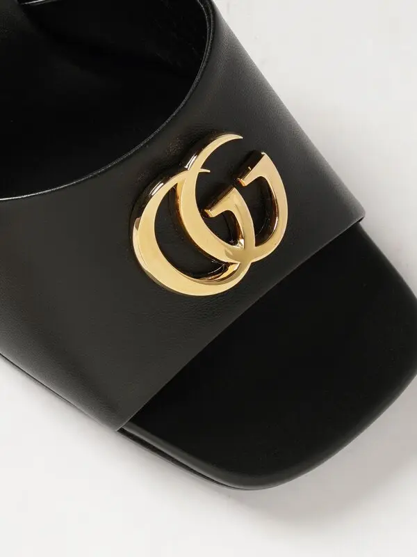 Gucci Nappa Leather Mules With Mid-heel And Gg Monogram Hardware - Black