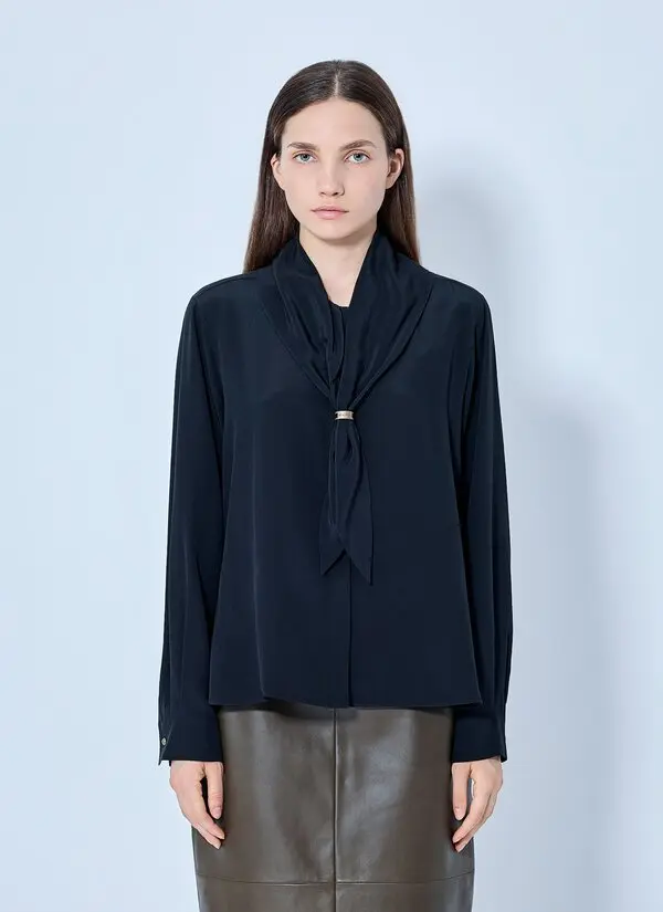 Max Mara Silk Tie-neck Blouse - Black