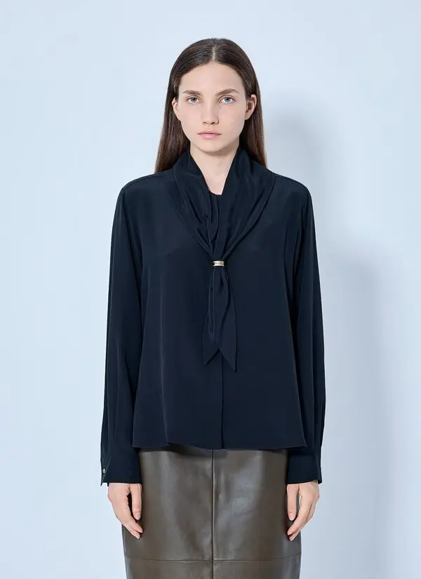 Max Mara Silk Tie-neck Blouse - Black
