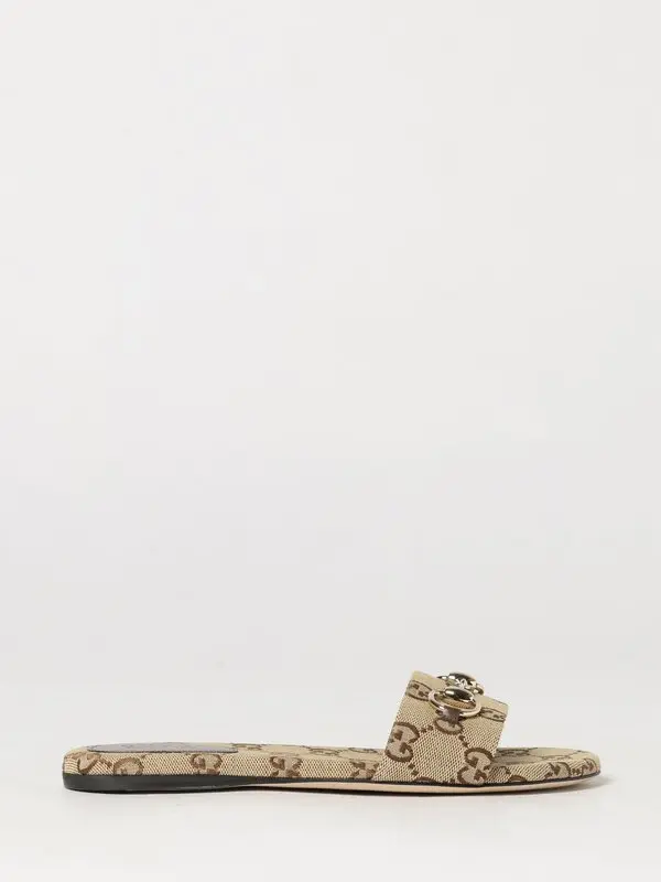 Gucci Gg Jacquard Fabric Mule Sandals With Horsebit Detail - Cream