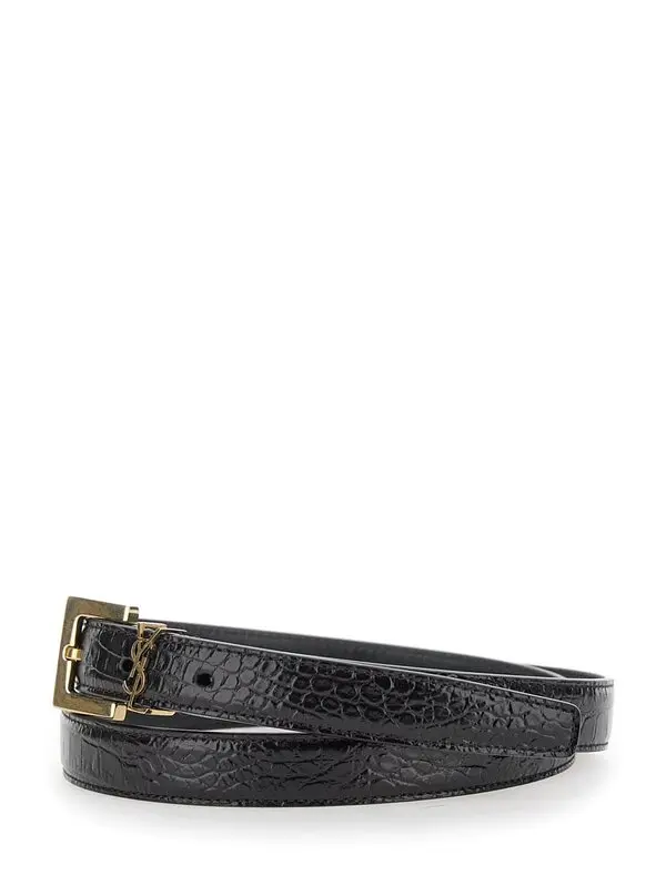 Saint Laurent Crocodile-embossed Leather Belt - Brown