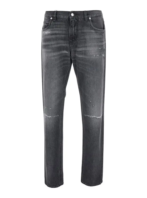 Dolce & Gabbana Slim Fit Denim Jeans With Ripped Details - Multicolor