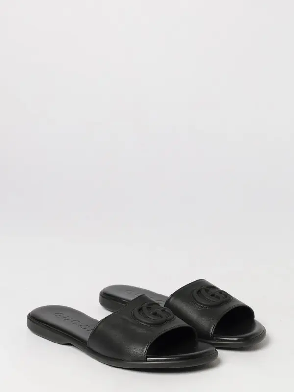 Gucci Calfskin Leather Slides With Embossed Gg Monogram