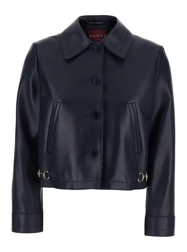 Gucci Classic Collar Leather Jacket With Horsebit Plaque - Multicolor
