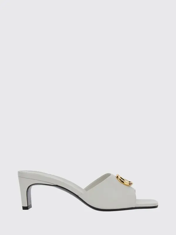 Gucci Nappa Leather Mules With Mid-heel And Gg Monogram Hardware - White