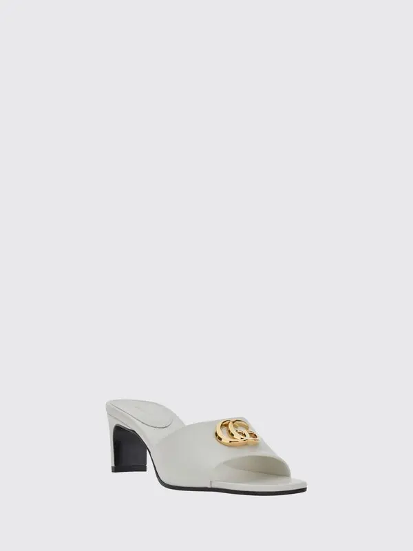 Gucci Nappa Leather Mules With Mid-heel And Gg Monogram Hardware - White