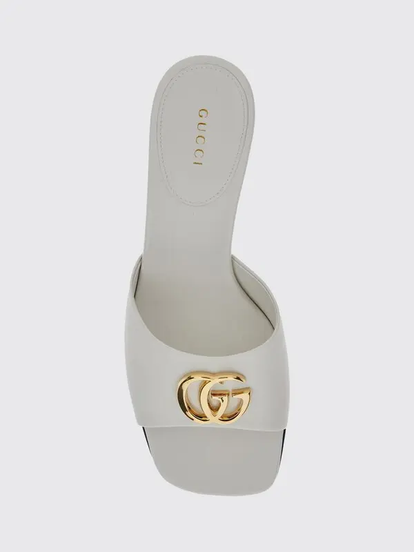 Gucci Nappa Leather Mules With Mid-heel And Gg Monogram Hardware - White